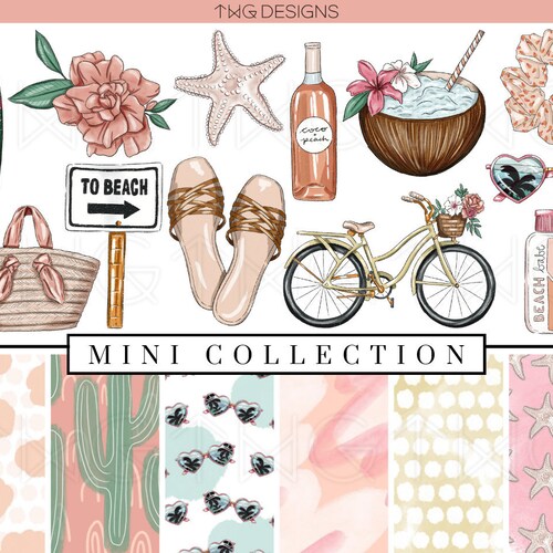 Beach Boho Clip Art & Digital Paper Collection Hand Drawn - Etsy