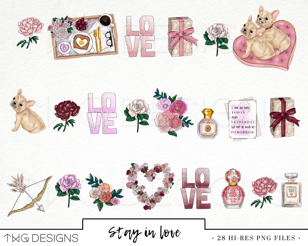 Valentines Day Love Fashion Girl Clip Art Clipart PNG Flowers - Etsy
