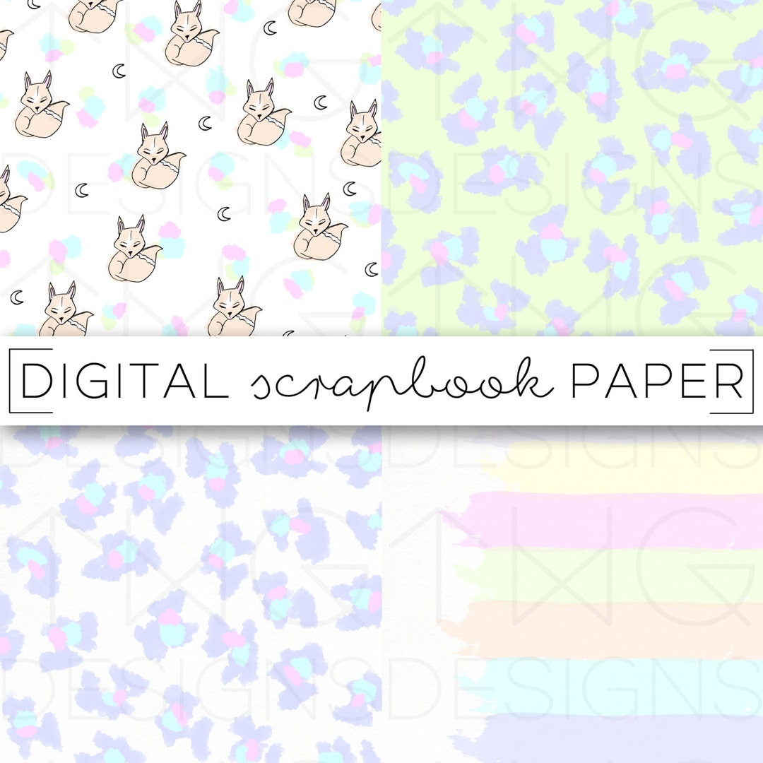 Watercolor Fox Digital Scrapbook Paper Pattern Stationary Pastel Hand ...