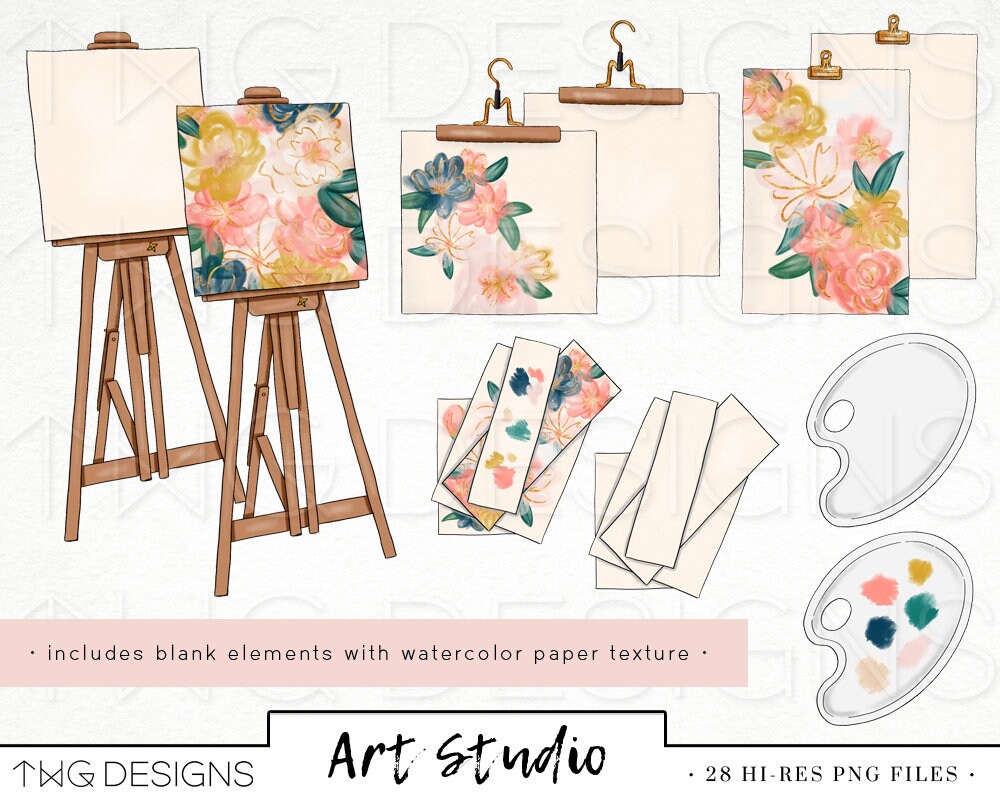 Art Studio Clipart: Watercolor Artist Supplies, Fashion Girl Graphics ...