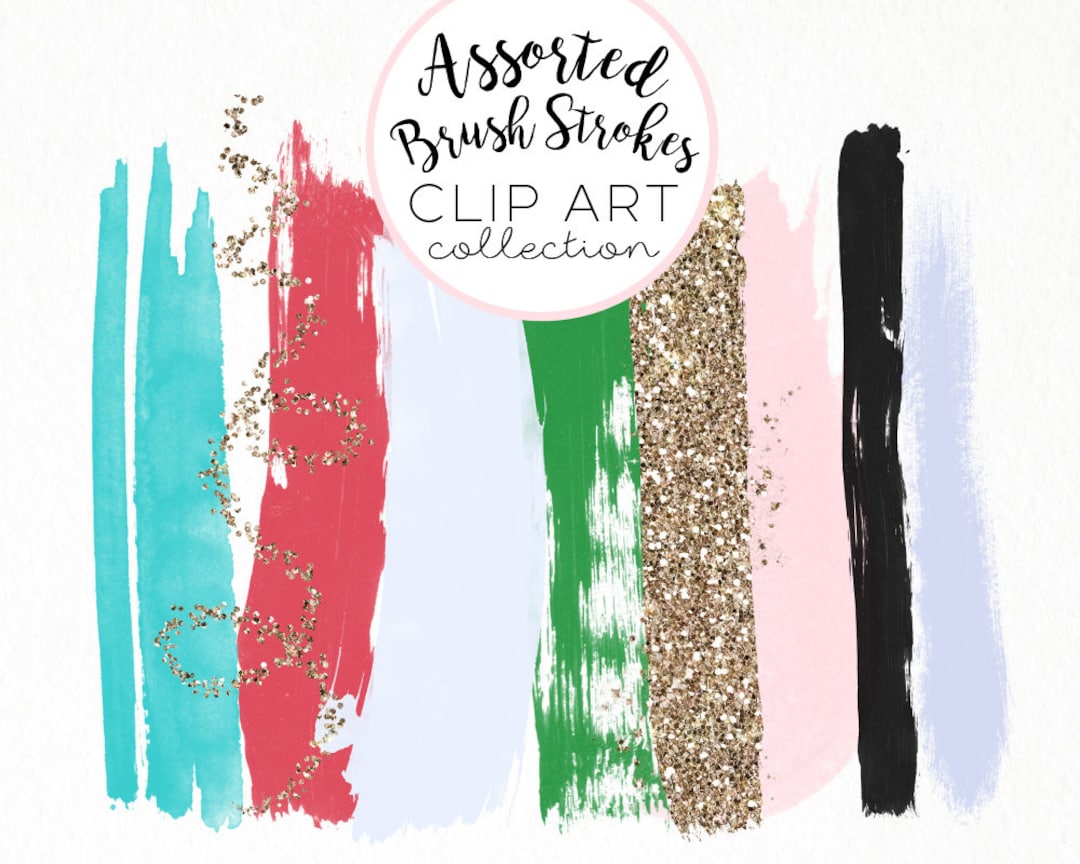 Paint Brush Strokes Clip Art Clipart Pink Teal Gold Acrylic Glitter ...