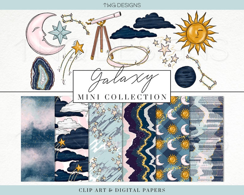 Celestial Clip Art & Digital Paper Collection Bundle | Etsy