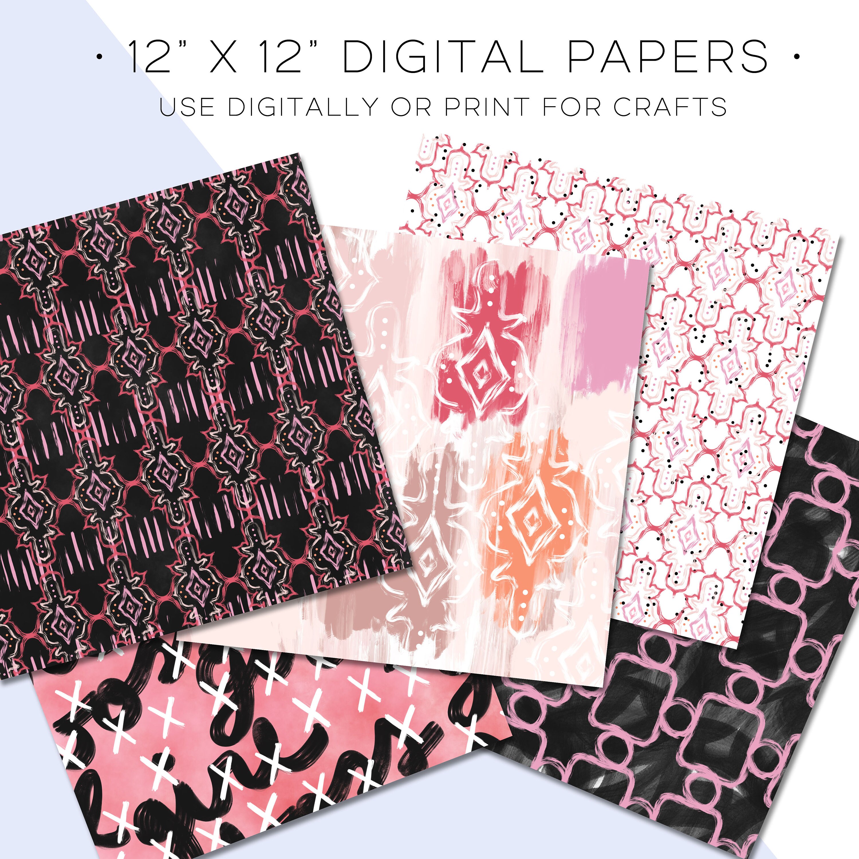 Pink & Peach Abstract Painterly Print Digital Scrapbook Paper | Etsy