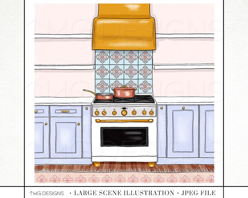 Kitchen Scene Art Print Illustration Digital Home Decor - Etsy