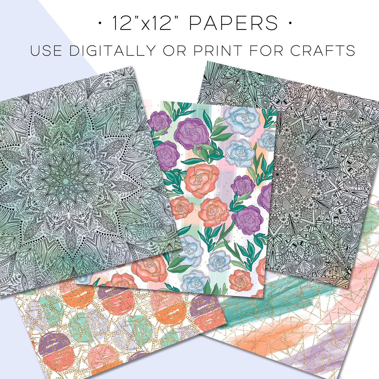 Colorful Mandala Print Abstract Pattern Digital Scrapbook - Etsy