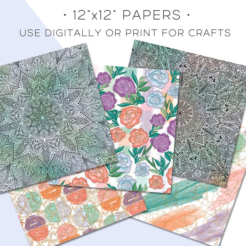 Colorful Mandala Print Abstract Pattern Digital Scrapbook - Etsy