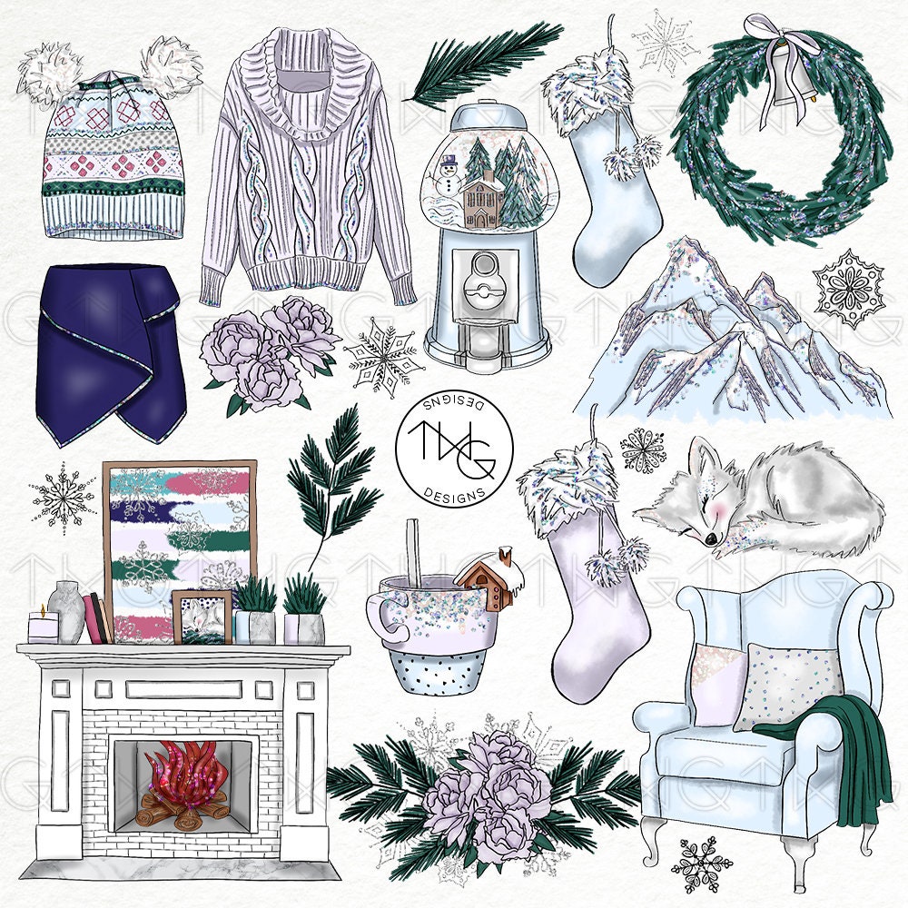 Winter Cozy Fashion Girl Clip Art Watercolor Clipart PNG - Etsy