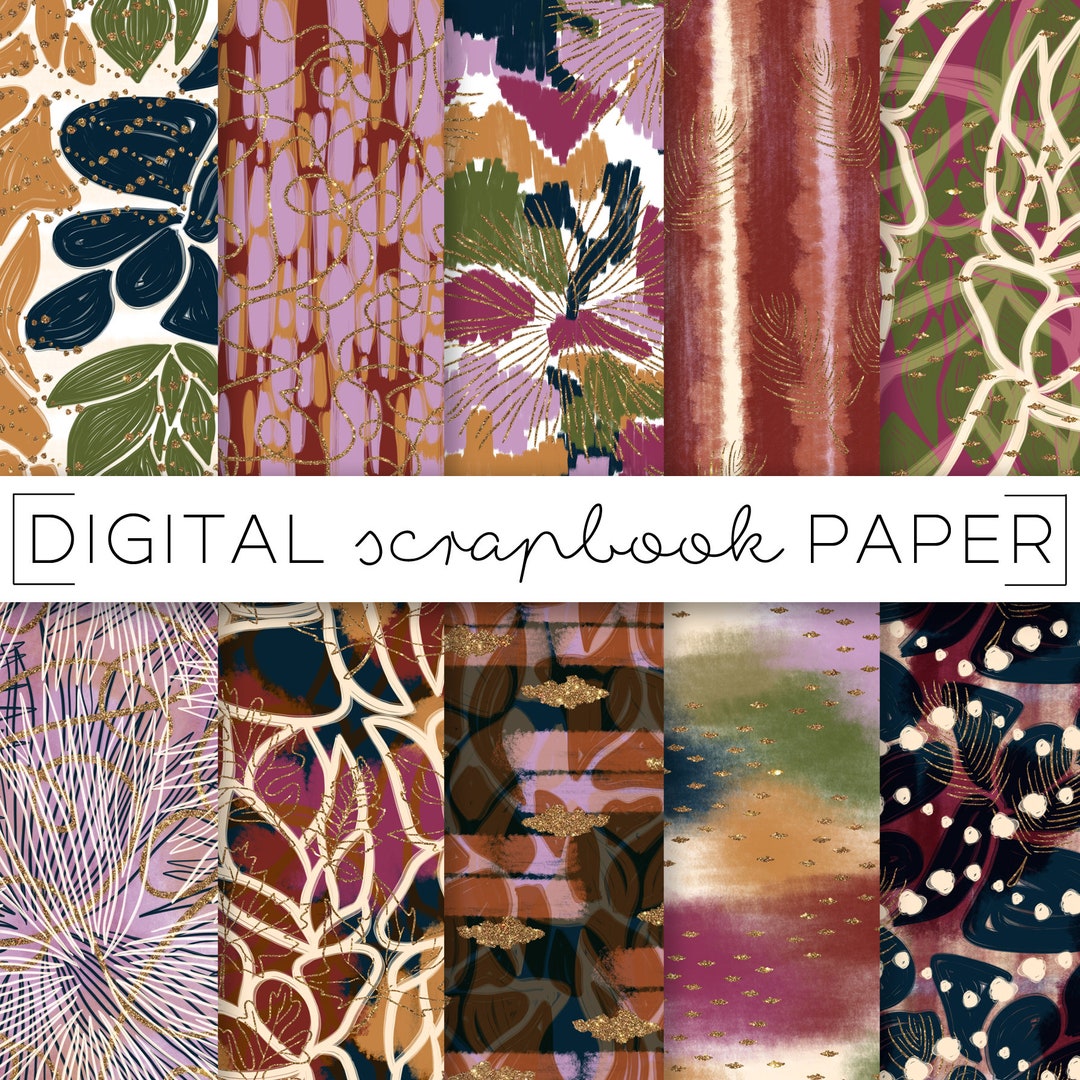 Jewel Tone Abstract Painterly Print Digital Scrapbook Paper Watercolor ...