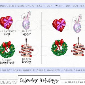 Calendar Holiday Icons Clip Art Clipart Watercolor Hand Drawn PNGS ...