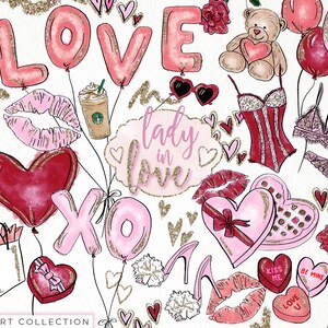 Valentines Day Love Clip Art Glitter Watercolor Clipart PNG Files Hand ...