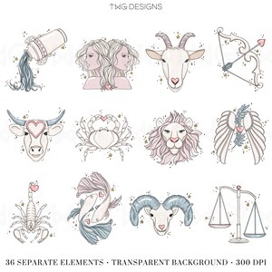 Zodiac Astro Signs and Constellations Clipart Bundle Illustration ...