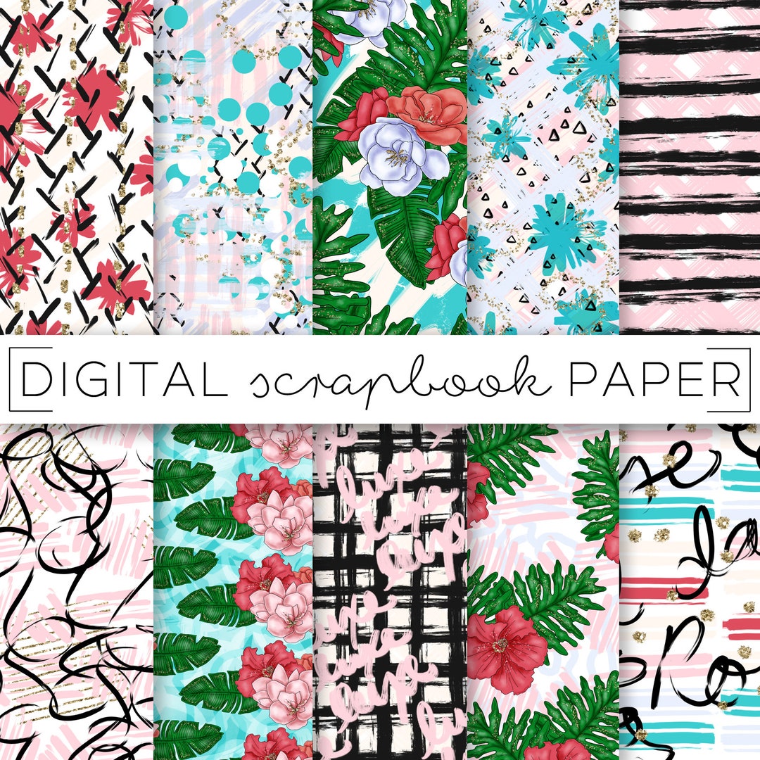 Tropical Abstract Painterly Print Digital Scrapbook Paper Watercolor ...