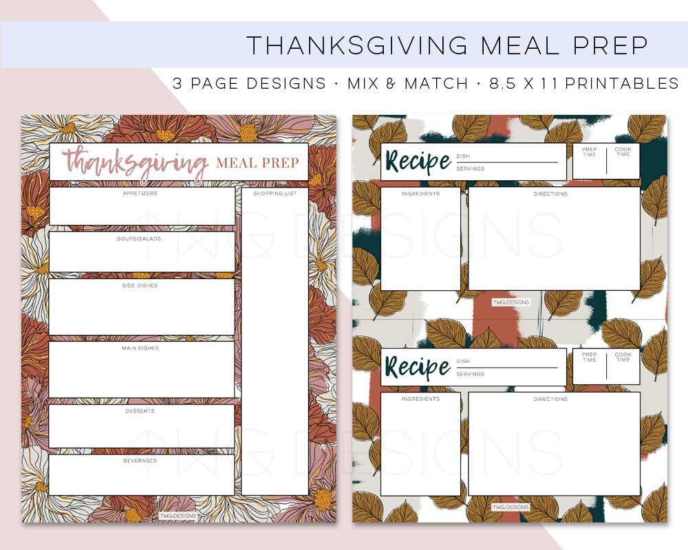 Thanksgiving Meal Prep Planner Printables Bundle Fall Autumn - Etsy