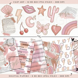 Pink Collage Clip Art & Digital Paper Collection Bundle Watercolor ...