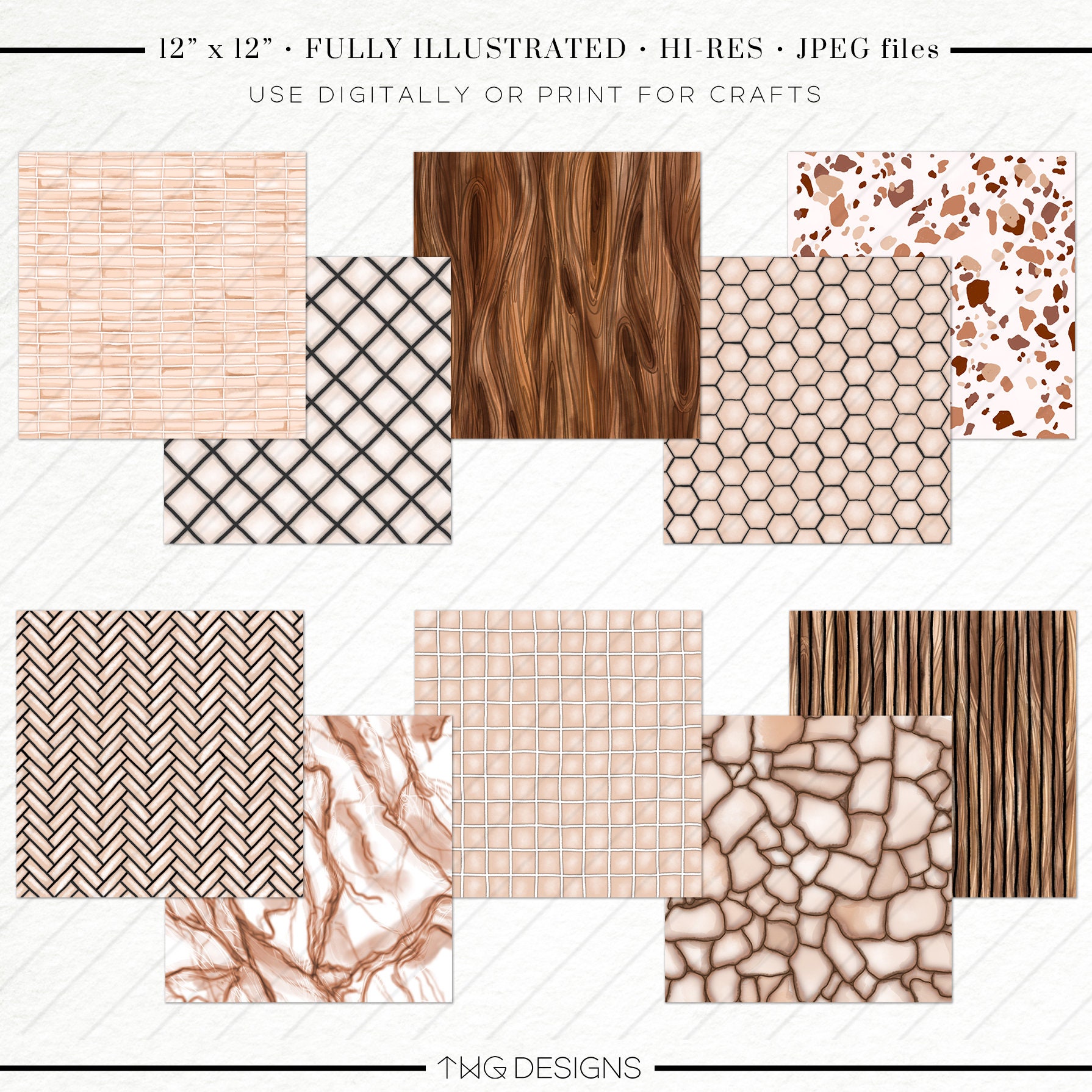 Digital Texture Paper Pack Scrapbook Illustrated Backgrounds | Etsy