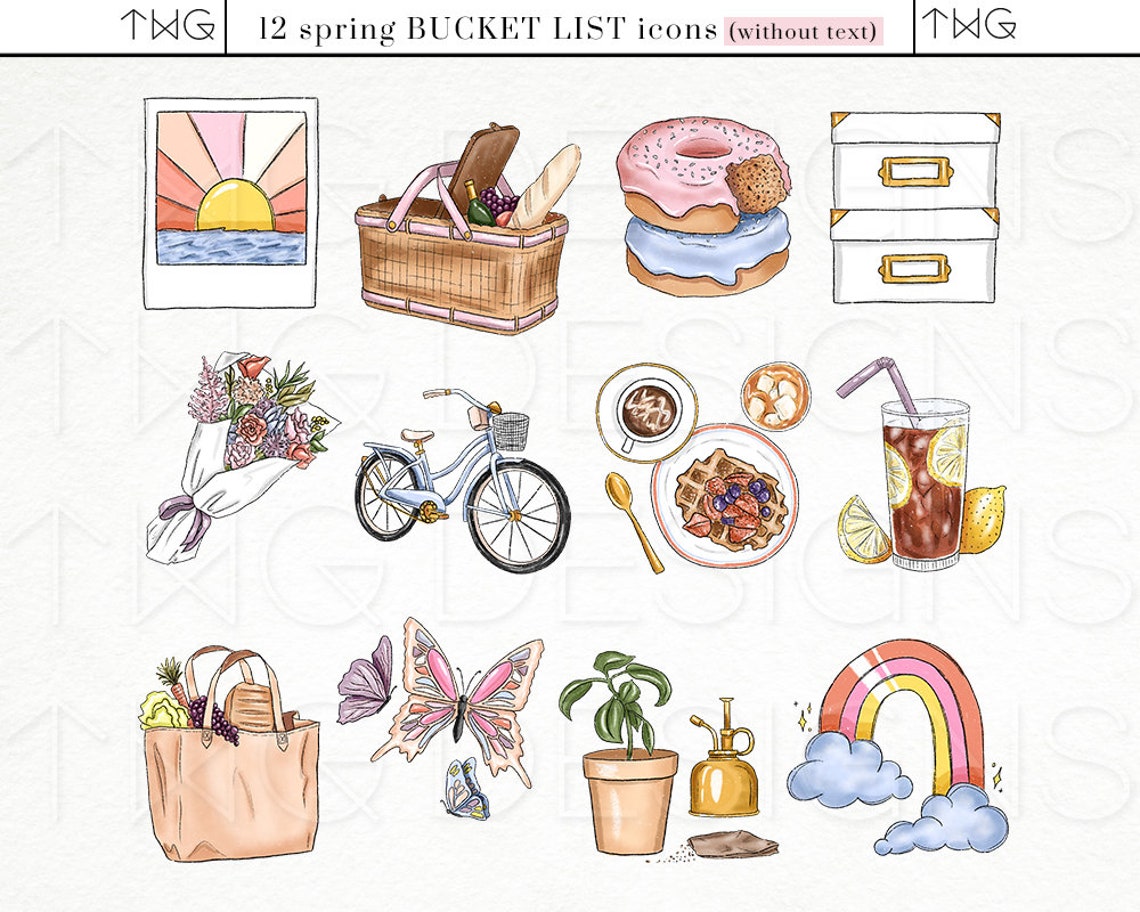 Spring Bucket List Icons: Hand-drawn Planner Clipart (PNG) - Etsy