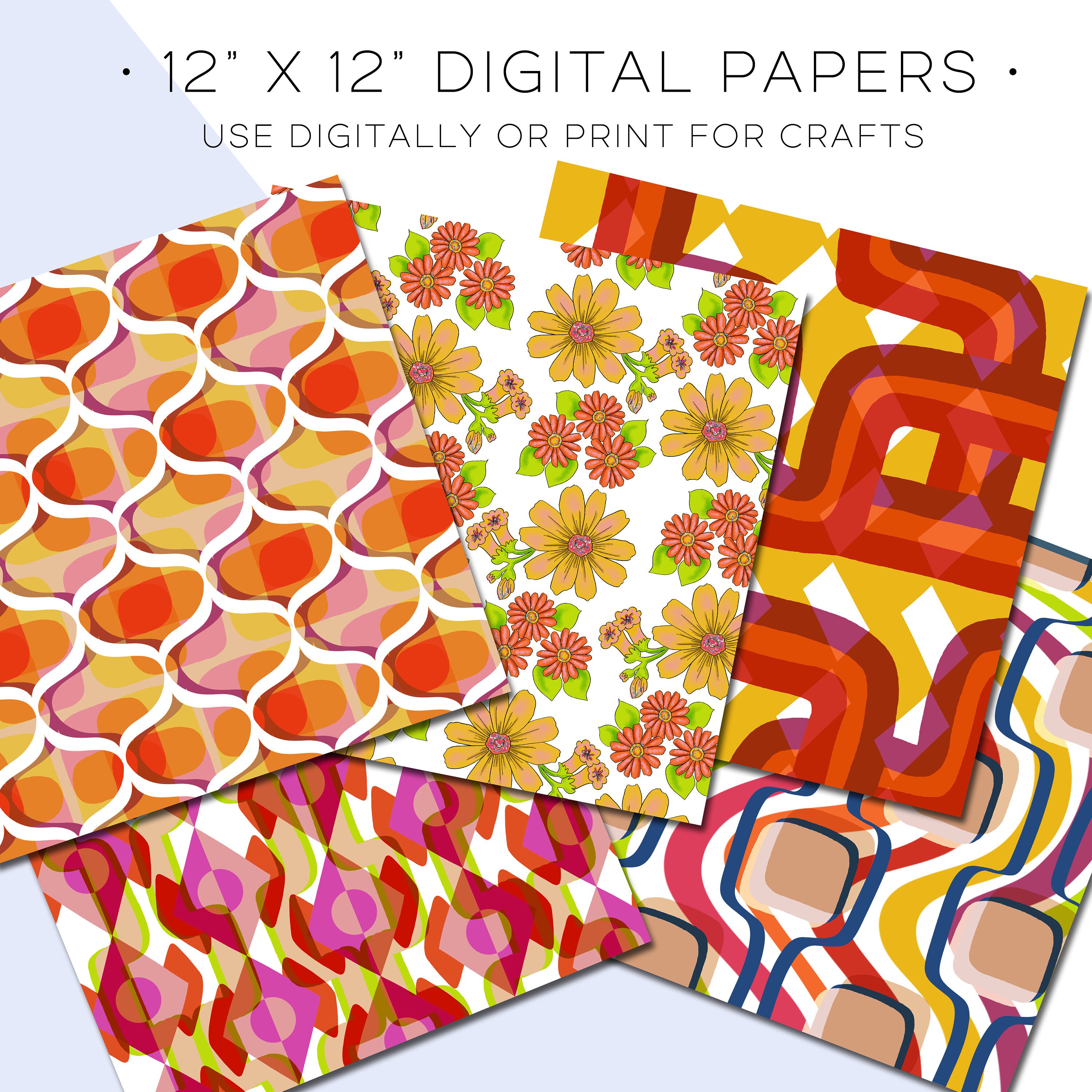 Retro Groovy 1970s Floral Print Pattern Digital Scrapbook | Etsy