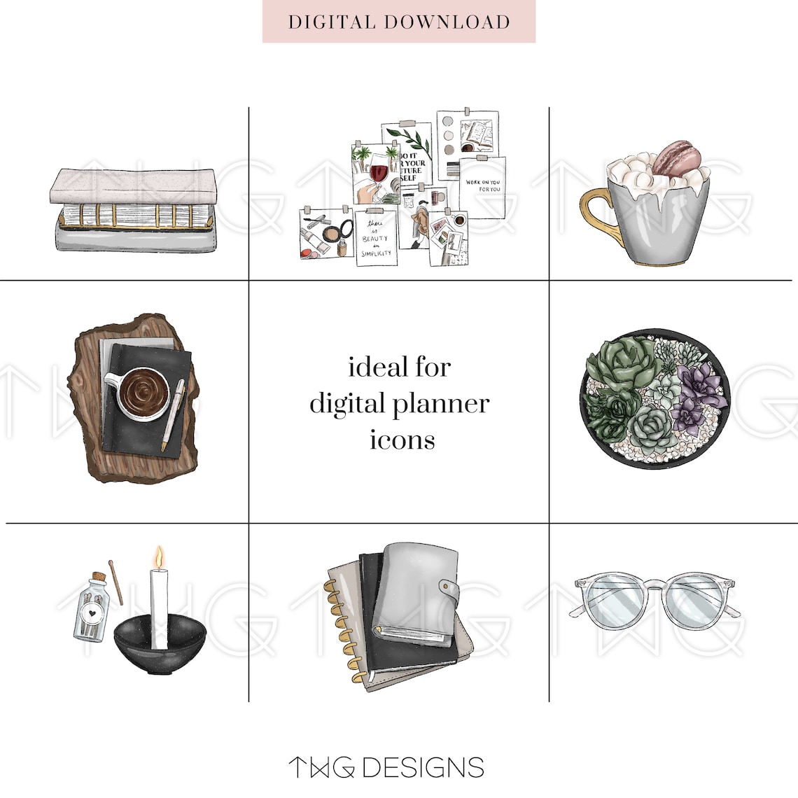 Planning Mood Board Illustrated Clipart Digital Stickers Icons - Etsy