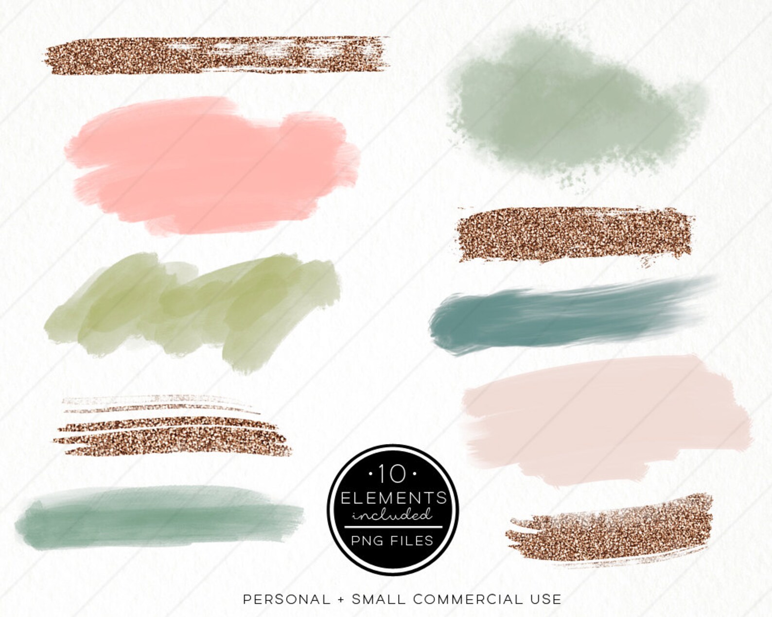 Watercolor Paint Stroke Clip Art / Clipart Green Pink Gold | Etsy