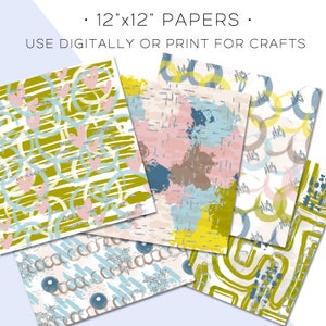 Abstract Painterly Print Digital Scrapbook Paper Watercolor Silver ...