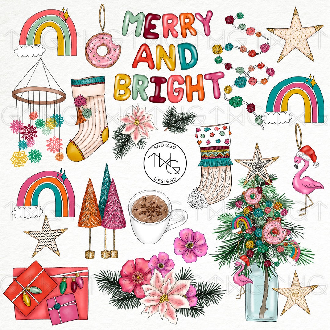 Pink Boho Christmas Clip Art: Holiday Flamingo Decor (digital Download ...