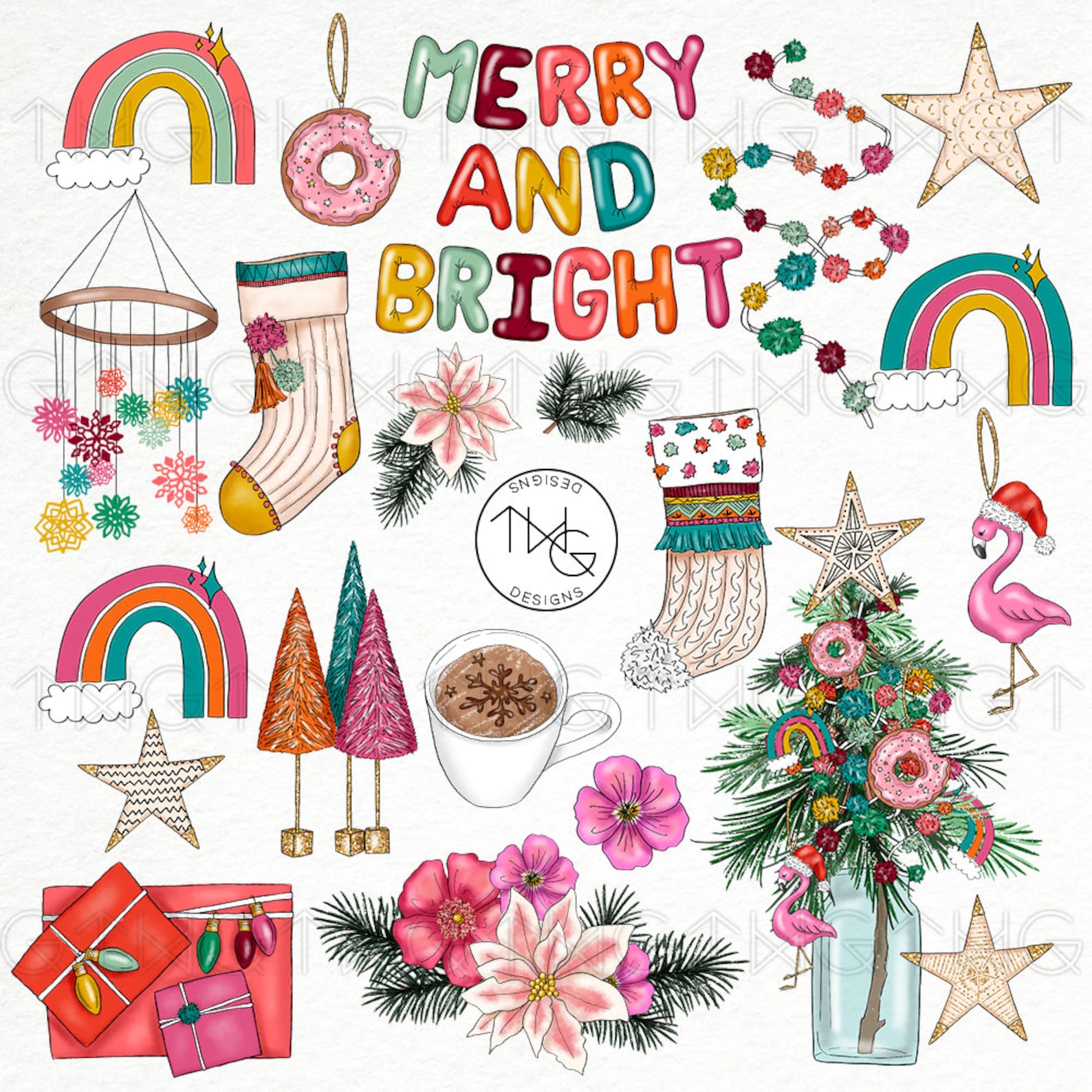 Pink Boho Christmas Fashion Girl Clip Art Holiday Decor | Etsy