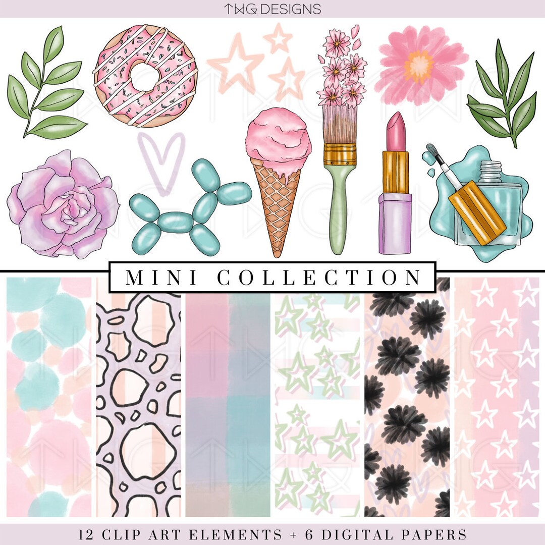 Sweets Makeup Clip Art & Digital Paper Collection Bundle Watercolor ...