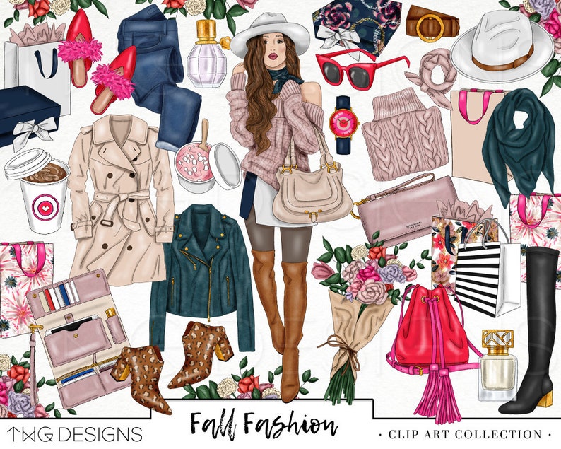 Fall Fashion Clipart: Watercolor Autumn Clothing & Accessories (digital ...