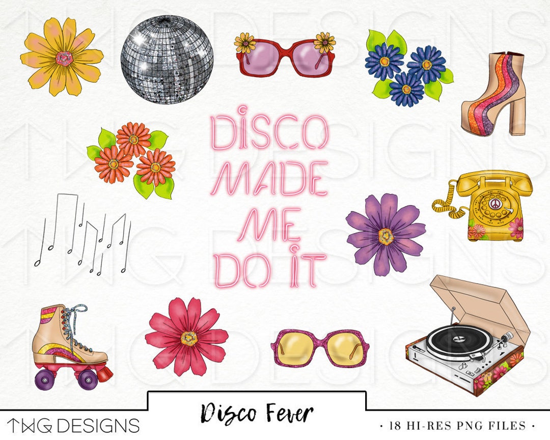 Disco 70s Retro Fashion Girl Clip Art Acuarela Clipart PNG Estilo ...