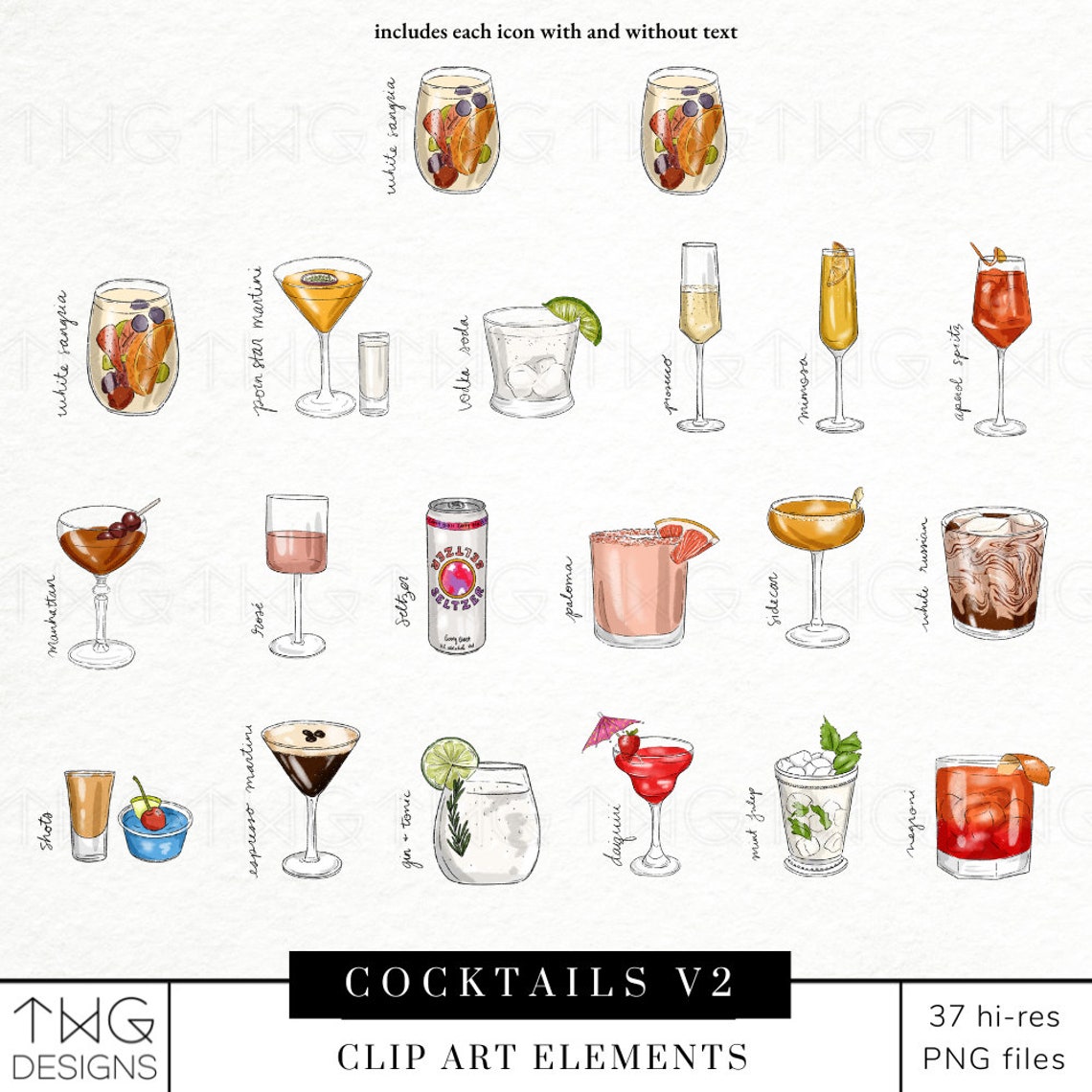 Bar Cocktail Drinks Illustration Clip Art Watercolor Clipart - Etsy