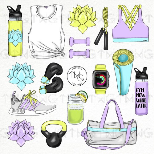 Gym Clip Art Fashion Illustration Graphics for Stickers - Etsy