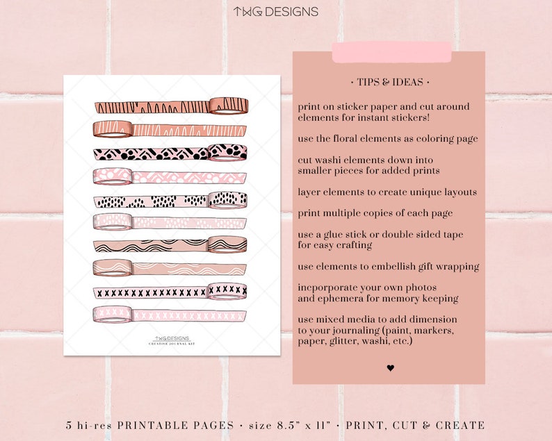 Creative Journal Kit PRINTABLE PAGES Pink Girly Aesthetic Trendy Hand ...