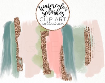 Paint Brush Strokes Clip Art Clipart Pink Teal Gold Acrylic Glitter ...