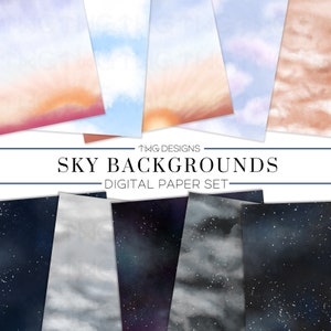Digital Texture Paper Pack Scrapbook Illustrated Backgrounds Sky Sunset ...