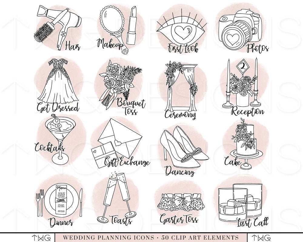 WEDDING Planner Icons Clip Art Clipart Watercolor Hand Drawn - Etsy UK