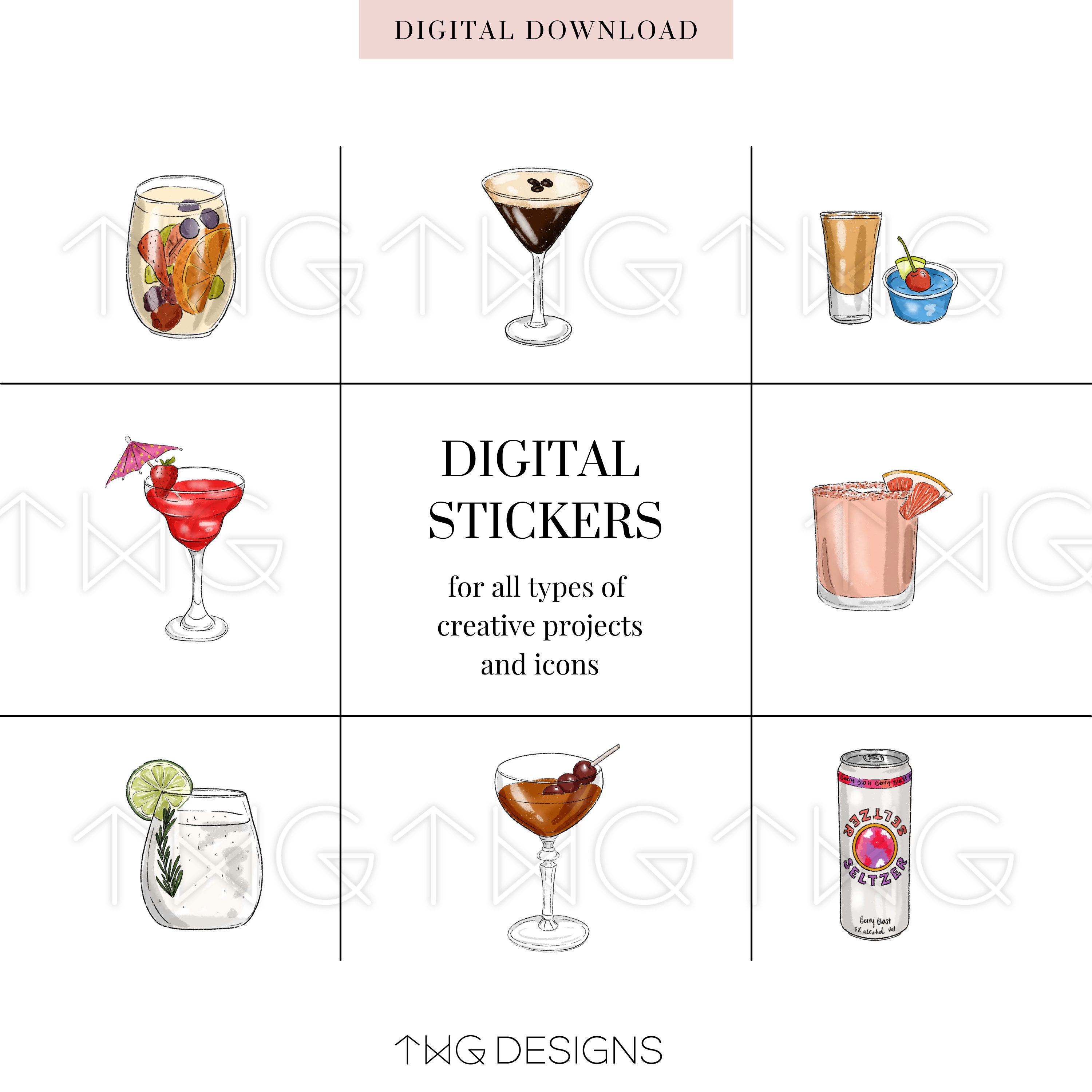 Bar Cocktail Drinks Illustration Clip Art Watercolor Clipart - Etsy