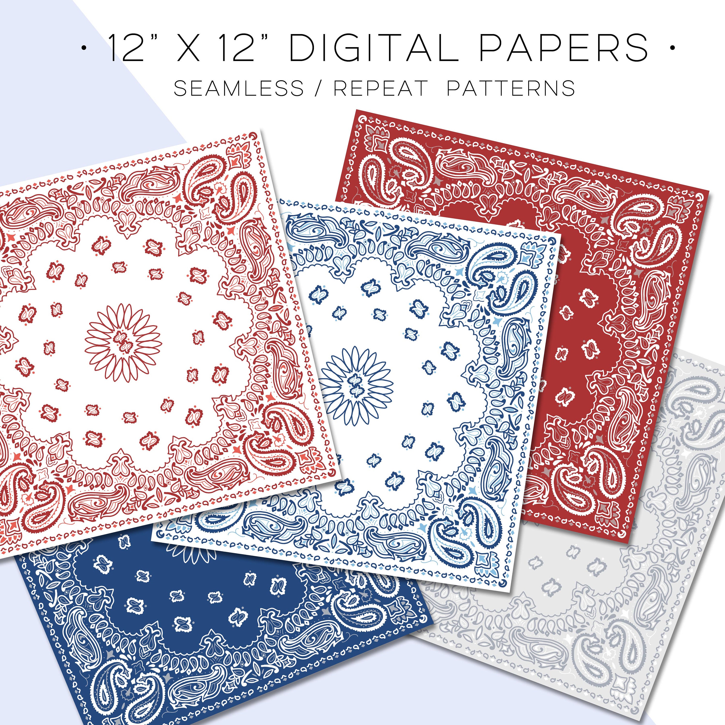 Bandana Print Seamless Patterns Digital Scrapbook Paper | Etsy