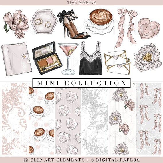 Girly Cute Office Clip Art & Digital Paper Collection Hand - Etsy