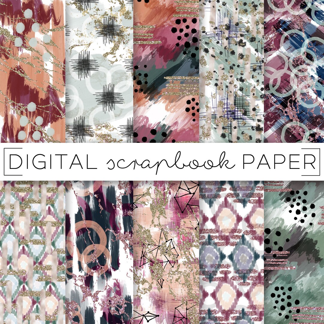 Abstract Painterly Print Digital Scrapbook Paper Watercolor Gold ...
