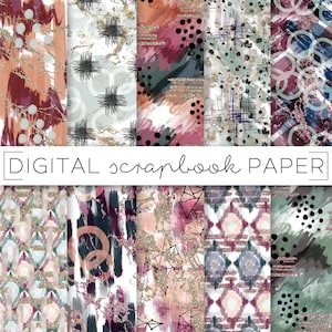 Abstract Painterly Print Digital Scrapbook Paper Watercolor Gold ...