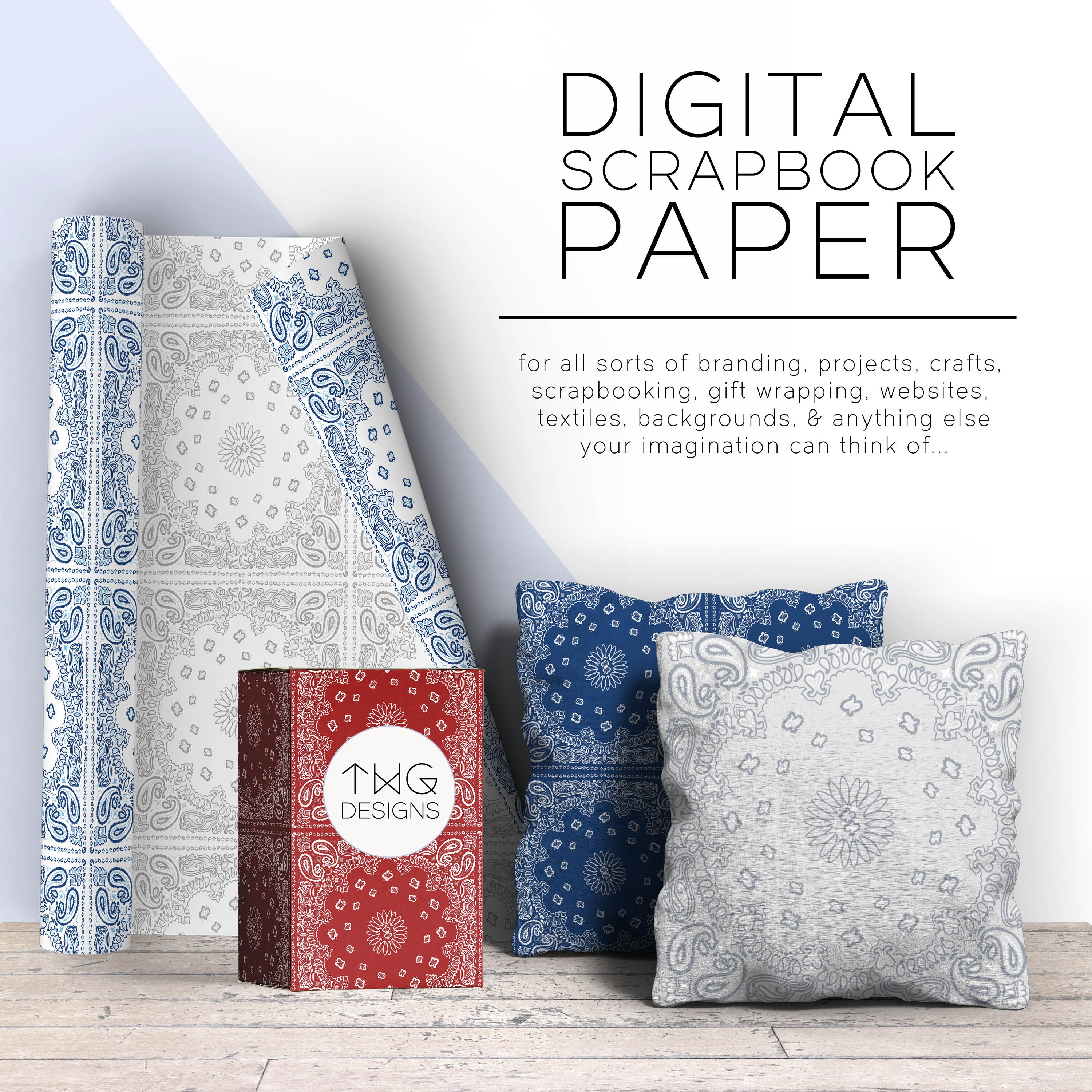 Bandana Print Seamless Patterns Digital Scrapbook Paper - Etsy