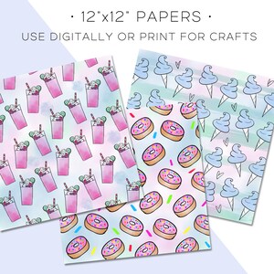 Donut Digital Scrapbook Paper Pattern Stationary Watercolor Sweets ...