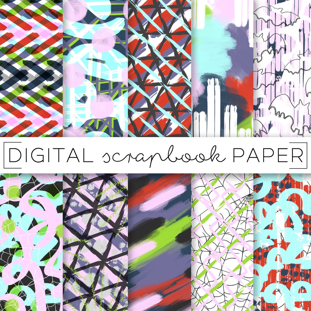 Halloween Bright Abstract Painterly Print Digital Scrapbook Paper ...