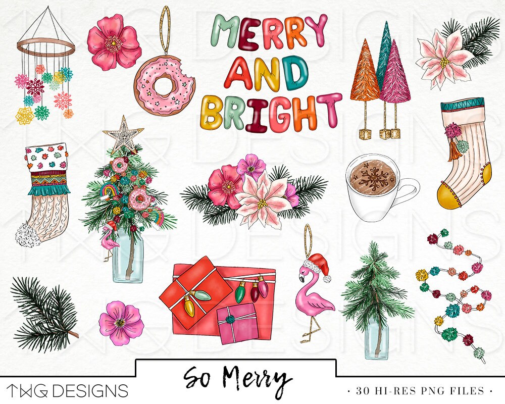 Pink Boho Christmas Fashion Girl Clip Art Holiday Decor - Etsy