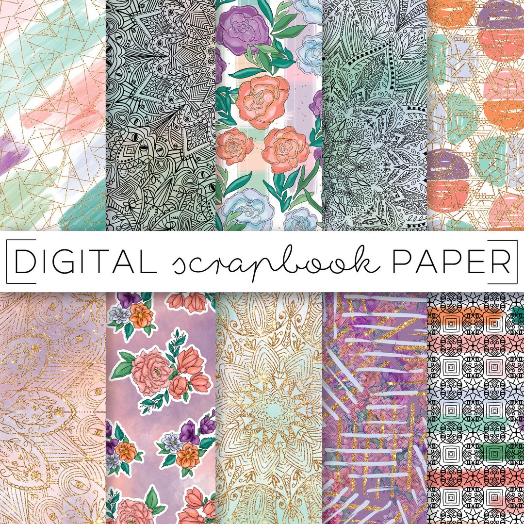 Colorful Mandala Print Abstract Pattern Digital Scrapbook Paper ...