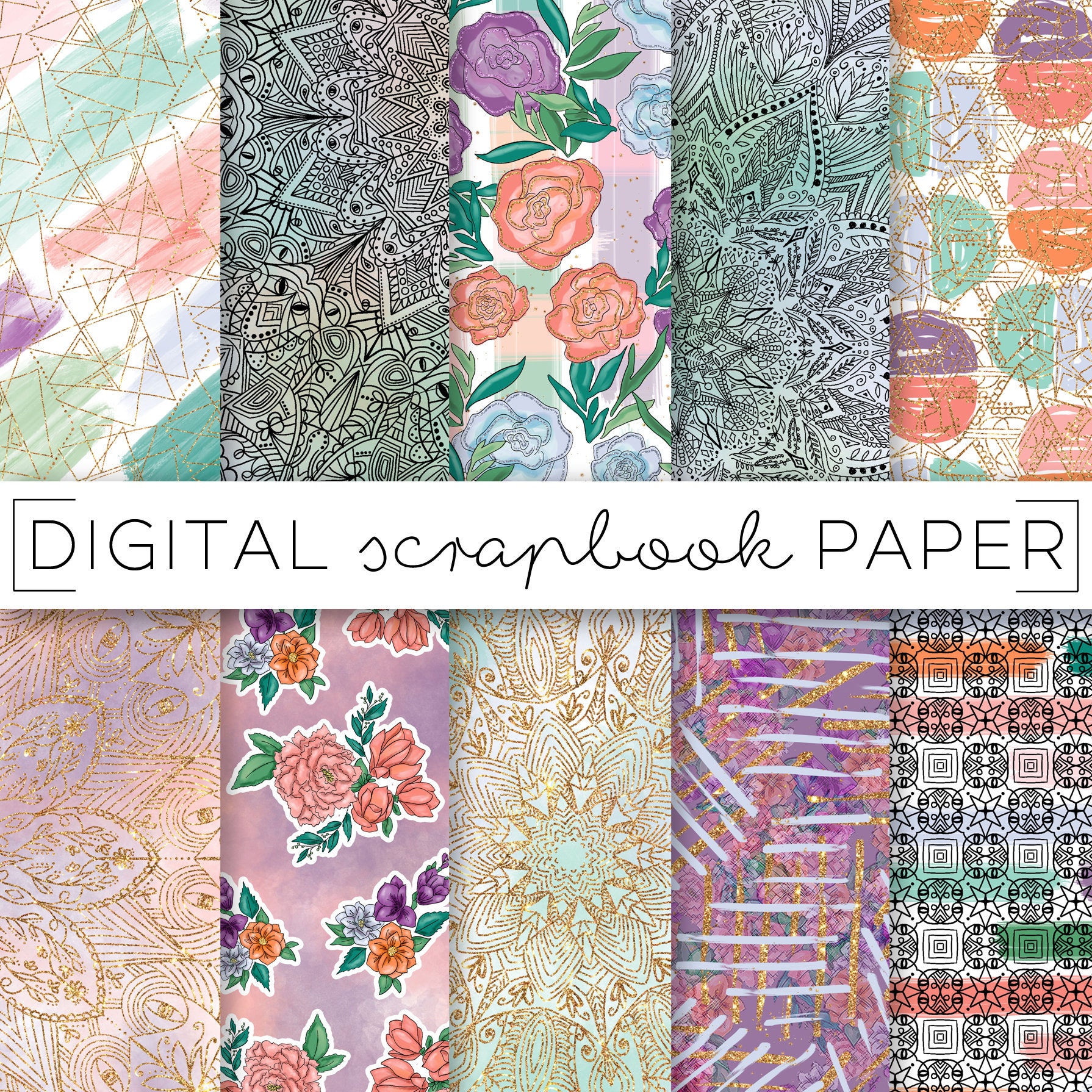 Colorful Mandala Print Abstract Pattern Digital Scrapbook - Etsy