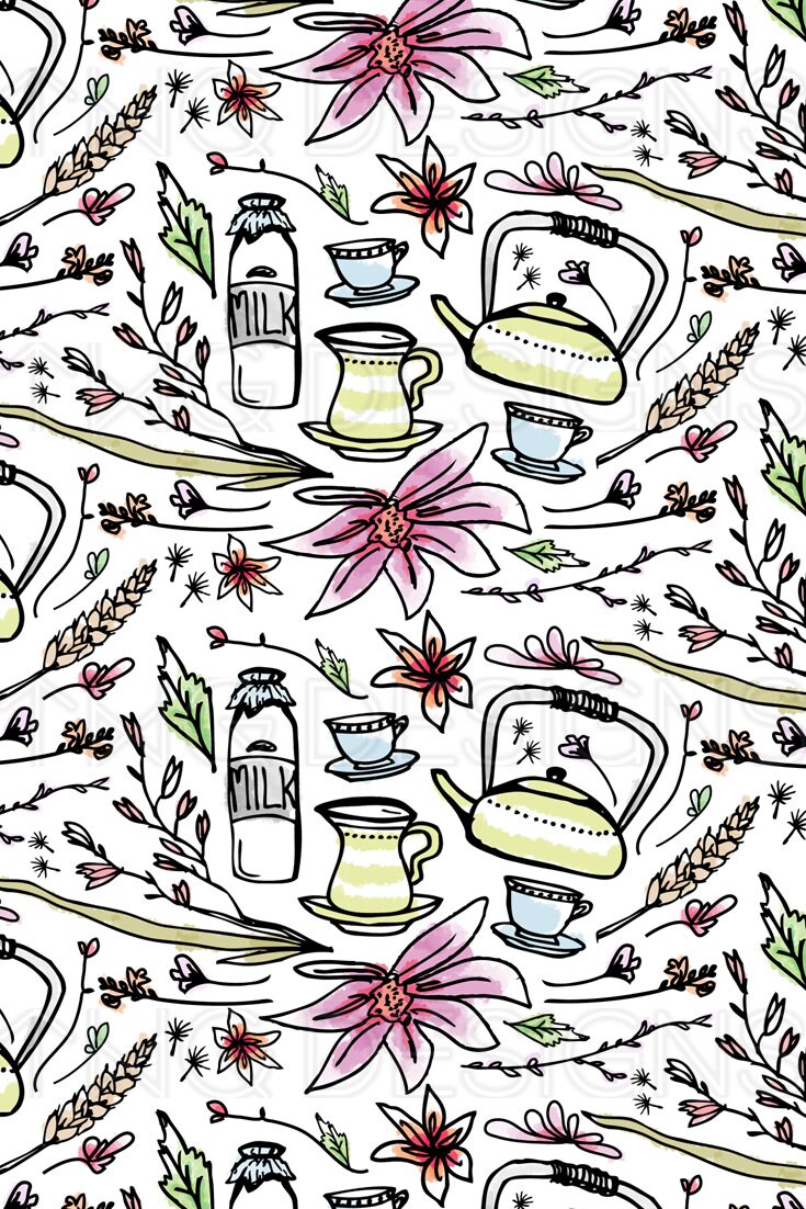 Tea Party Digital Scrapbook Paper Printable Pattern Stationary - Etsy