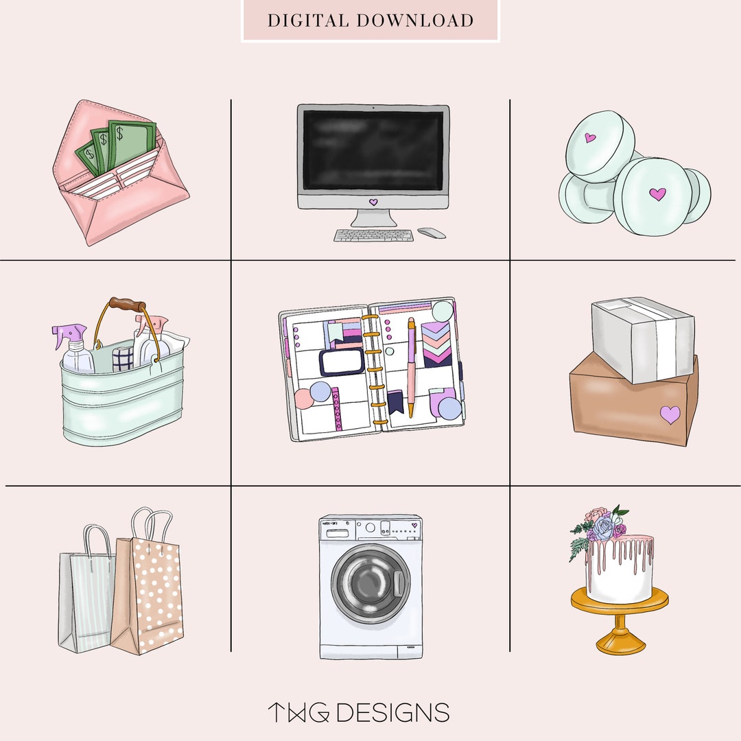 GENERAL Planner Icons Clip Art Clipart Watercolor Hand Drawn - Etsy Canada