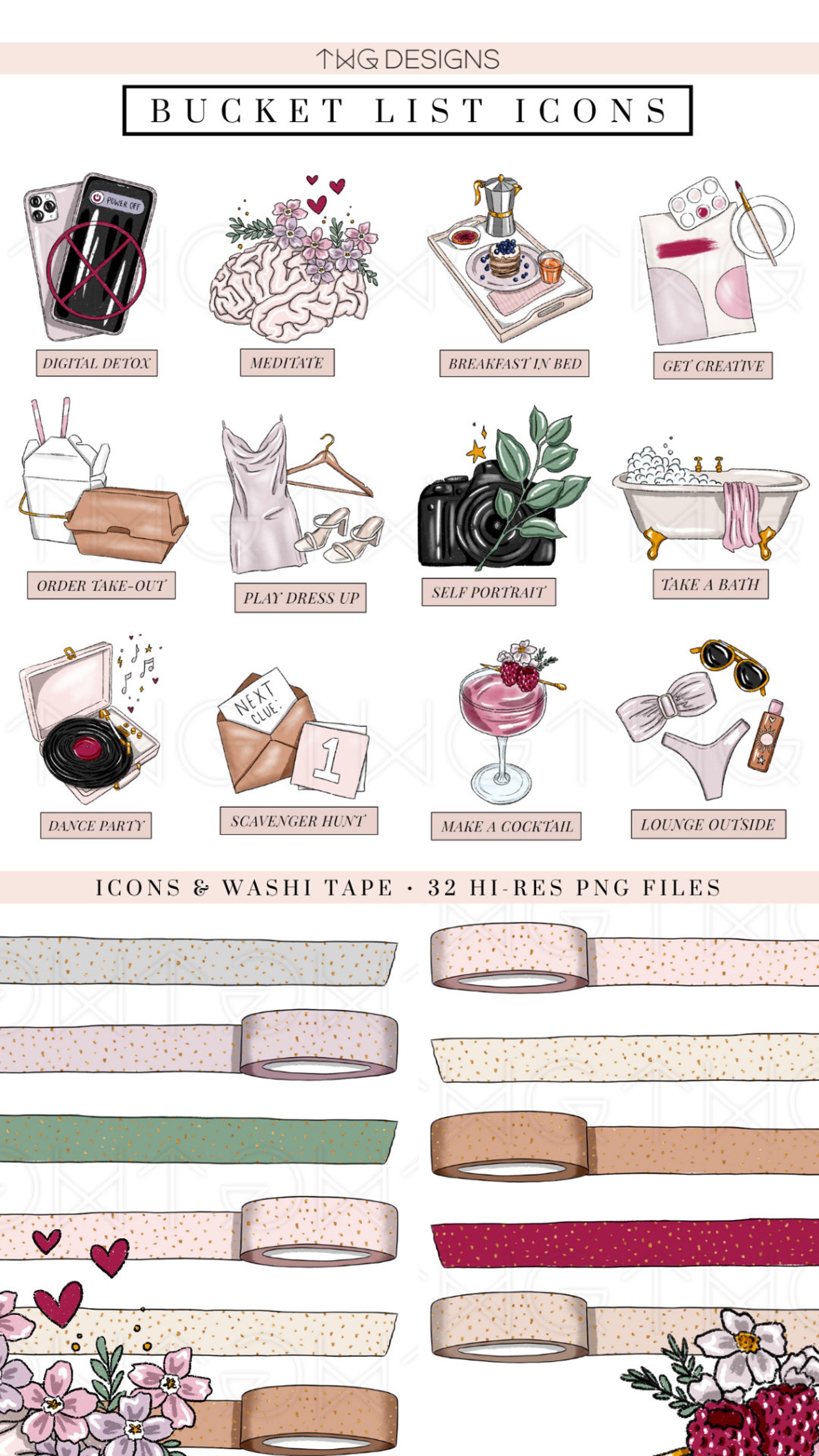 STAYCATION Bucket List Planner Icons Clip Art Clipart Hand - Etsy