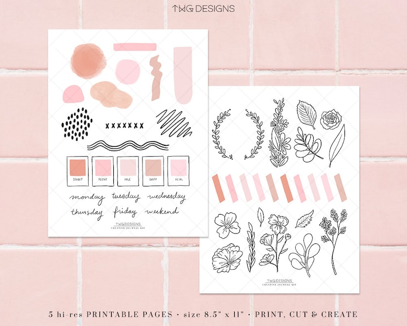 Creative Journal Kit PRINTABLE PAGES Pink Girly Aesthetic Trendy Hand ...